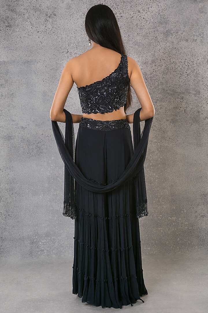 Midnight Blue Georgette Sharara Set by Pritika Vora at Pernia's Pop Up ...