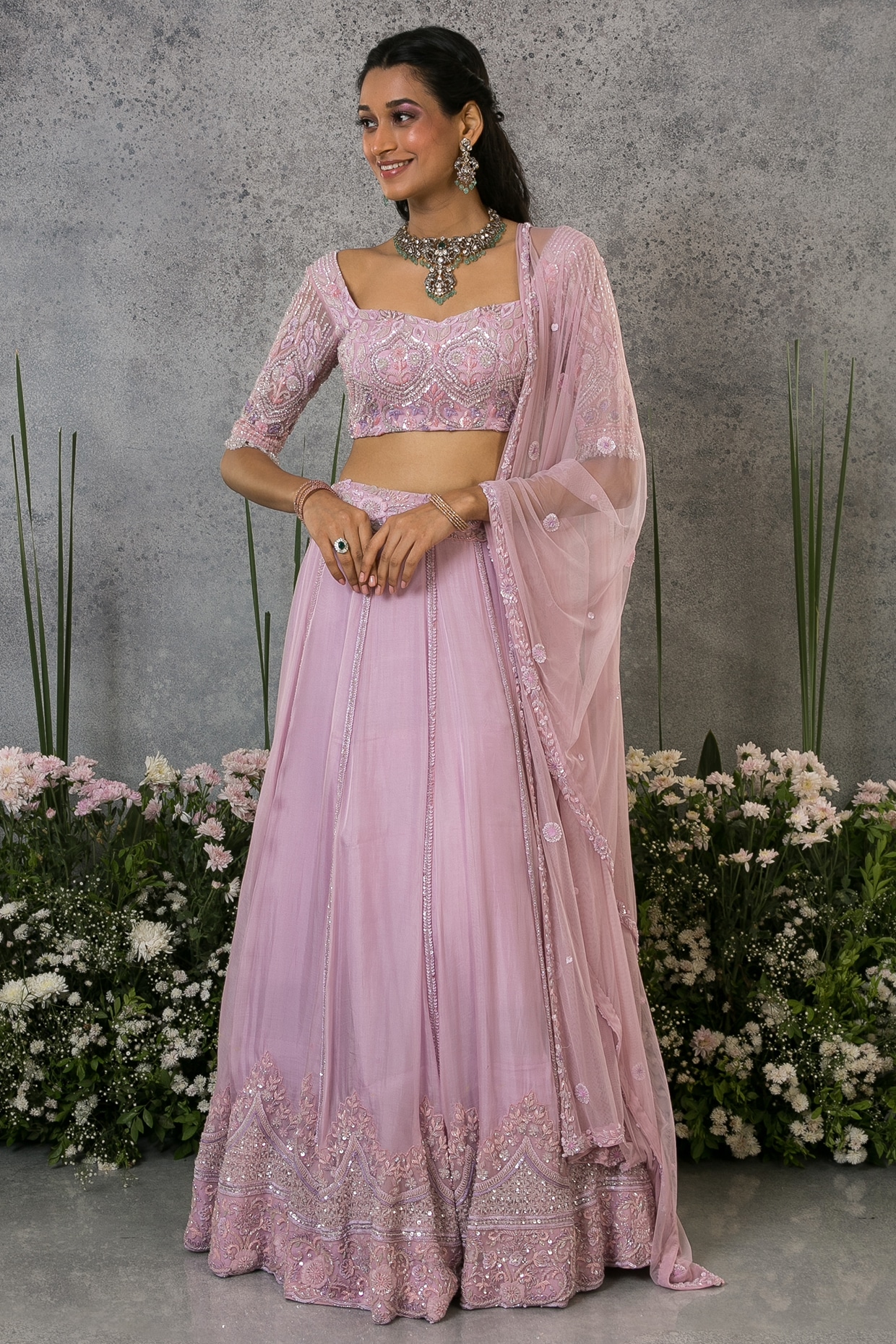 Lilac Organza Silk Embroidered Wedding Lehenga Set by Pritika Vora at Pernia's Pop Up Shop 2025