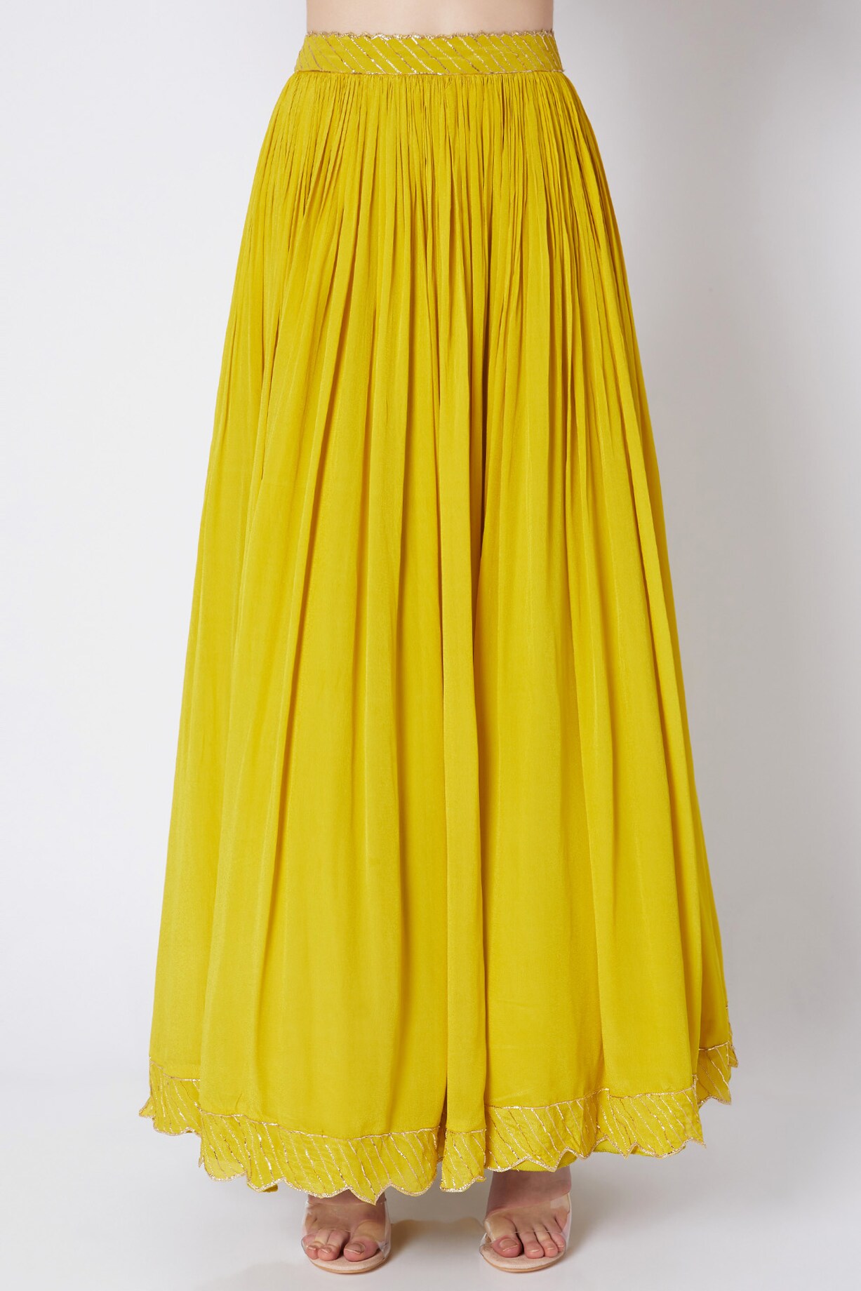 Lemon Yellow Kasturi Crepe Mirror Embroidered Jacket Set by Pleats by ...