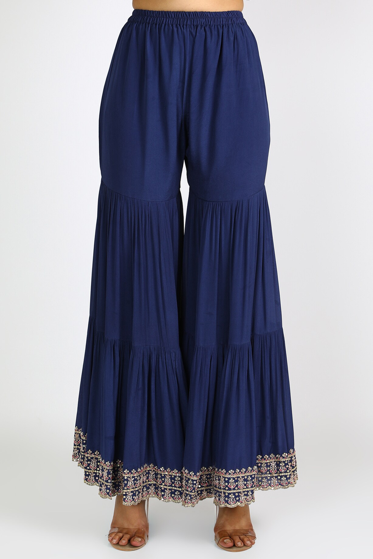 Cobalt Blue Embroidered Sharara Set by Pleats By Kaksha & Dimple at ...