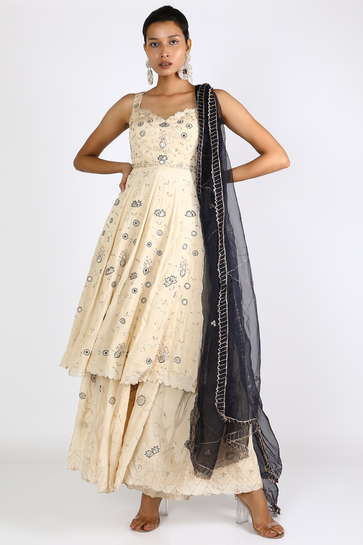 Ivory Embroidered Sharara Set by Pleats By Kaksha & Dimple at Pernia's ...