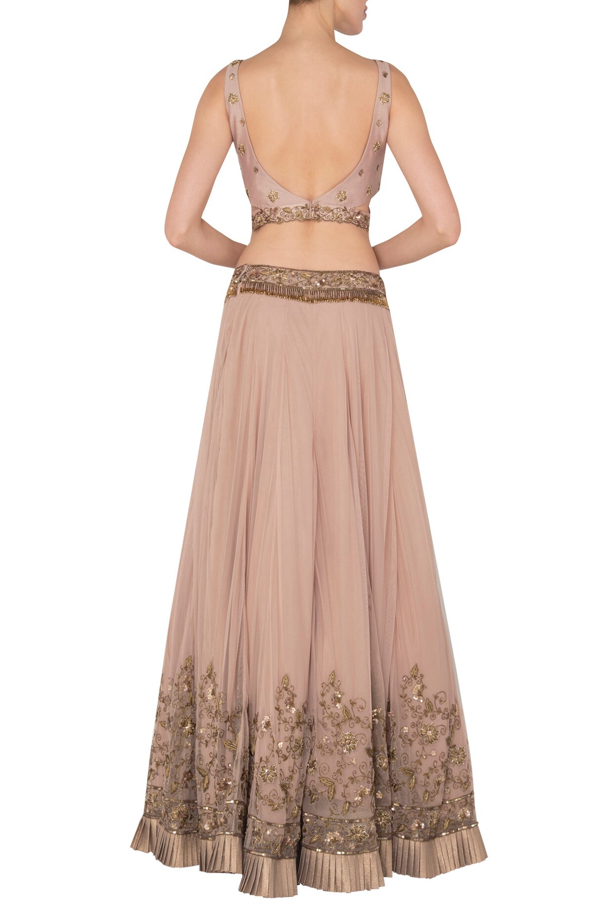 Blush Pink Net Embroidered Frilled Lehenga Set For Girls by Pleats by ...