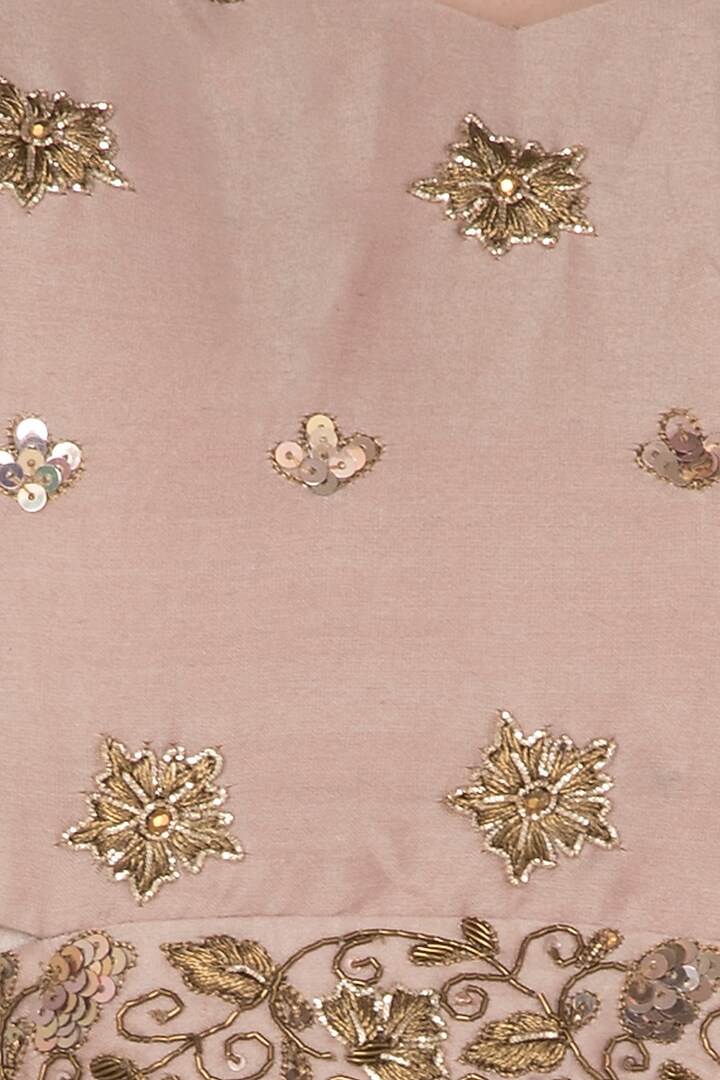 Blush Pink Net Embroidered Frilled Lehenga Set For Girls by Pleats by ...