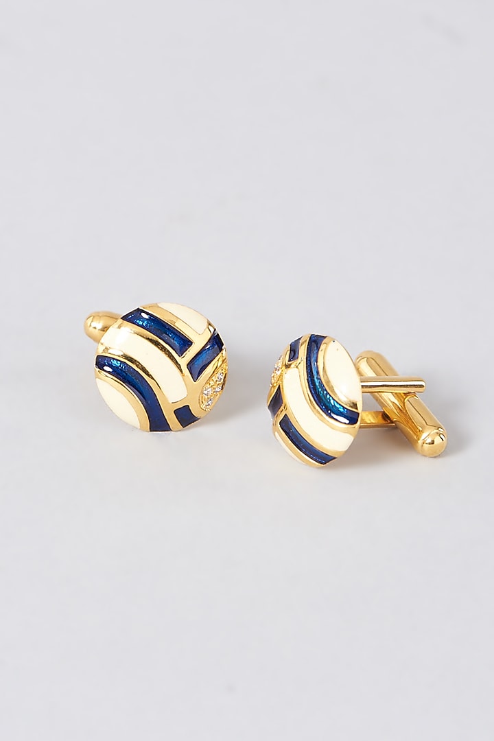 Navy & Ivory Enameled Cufflinks In Sterling Silver (Set of 2) by Plume ...