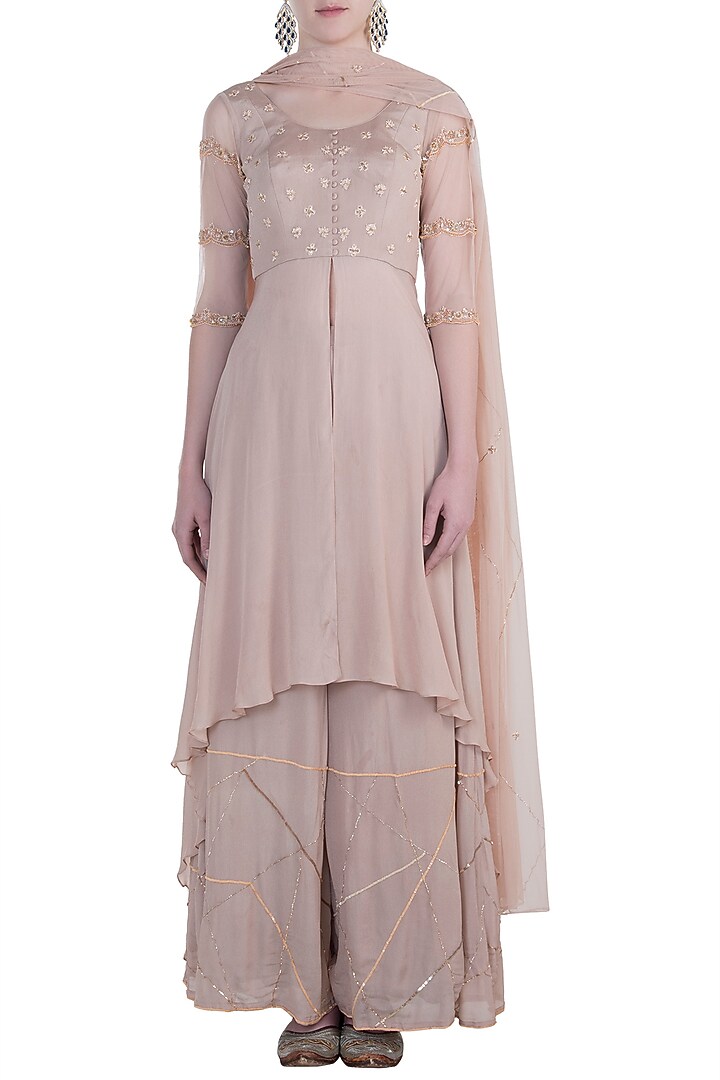 Pastel pink embroidered sharara set available only at Pernia's Pop Up ...
