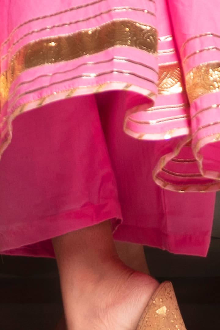 Rose Pink Angrakha Kurta With Gota Work by Pomcha Jaipur at Pernia's ...