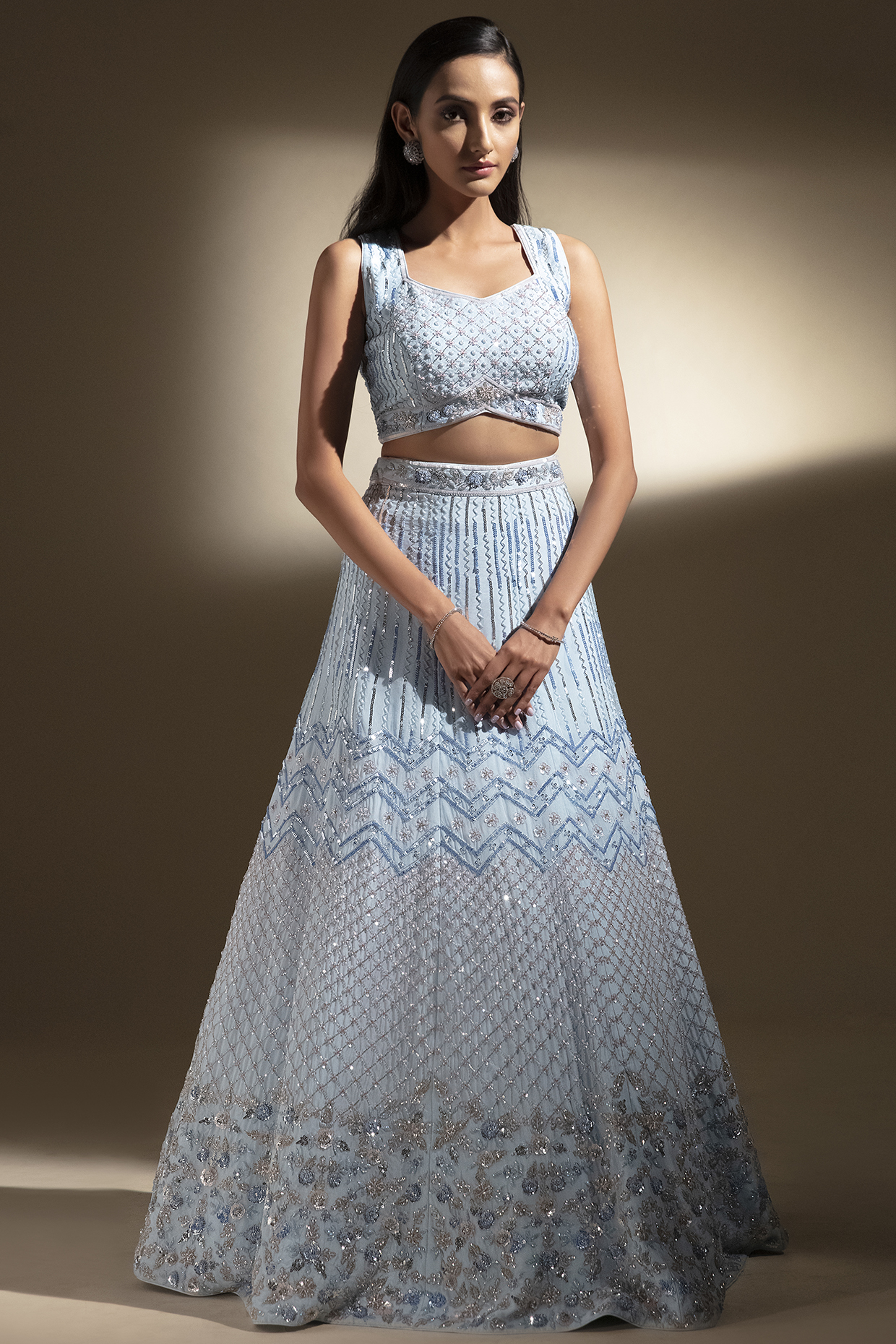 Sky Blue Organza Embroidered Wedding Lehenga Set By Panihari At Pernia