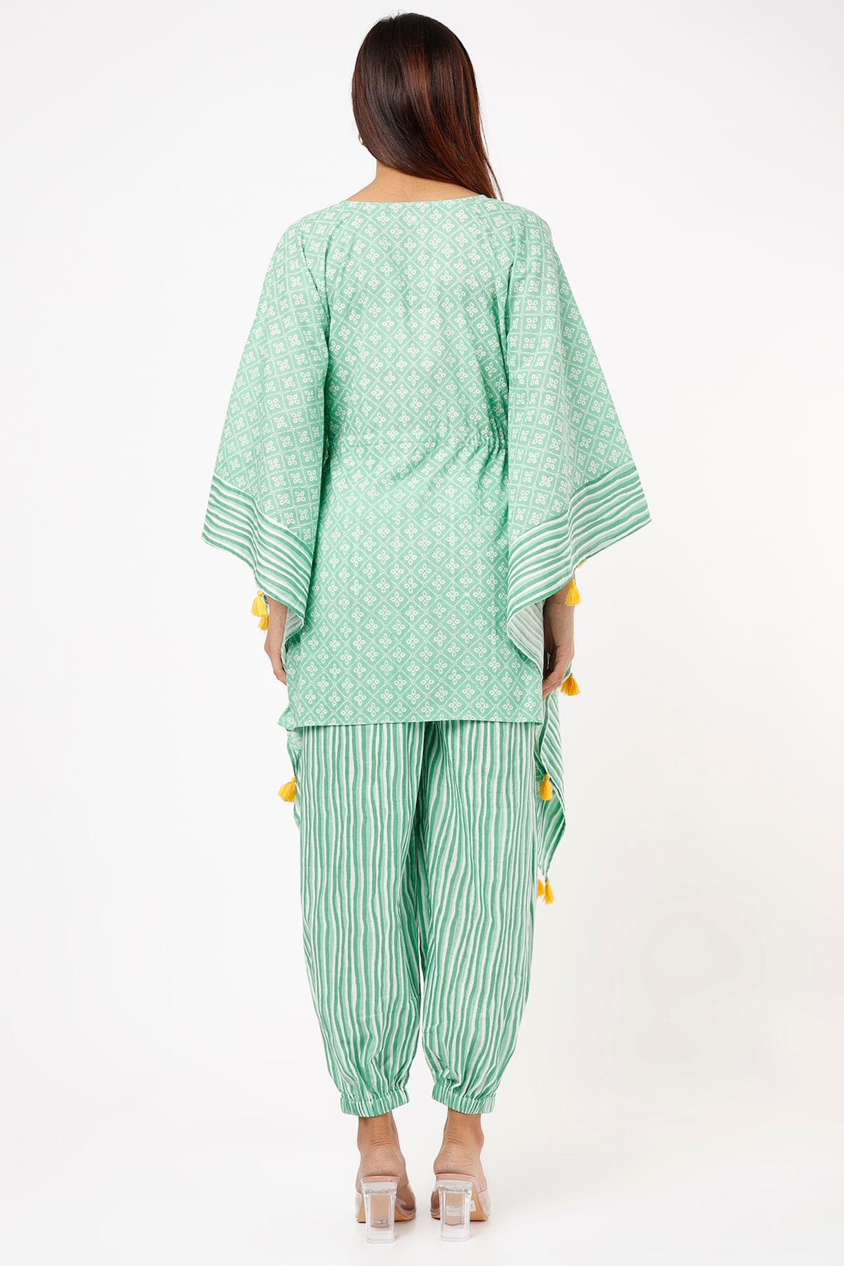 Mint Green Hand Block Printed Kaftan Set Design by Pankhuri by Priyanka ...