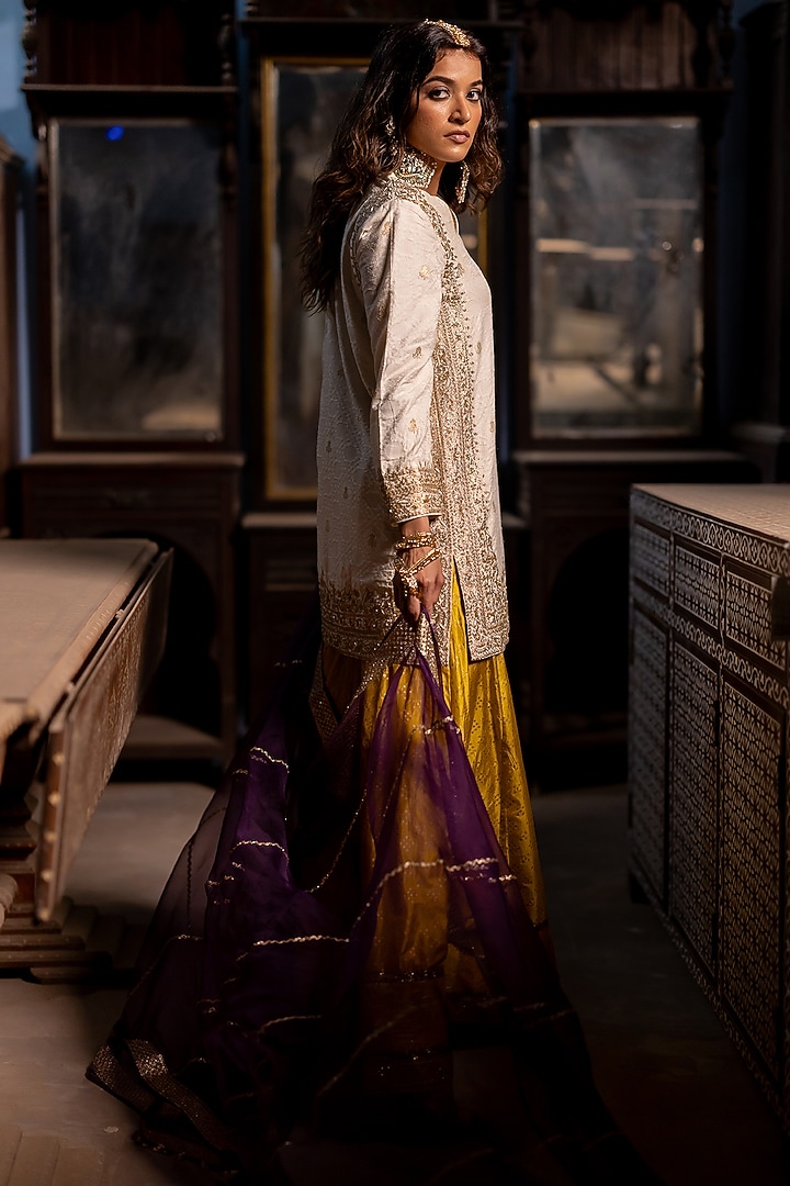 Mustard Silk Bridal Sharara Set by Pooja & Keyur at Pernia's Pop Up ...