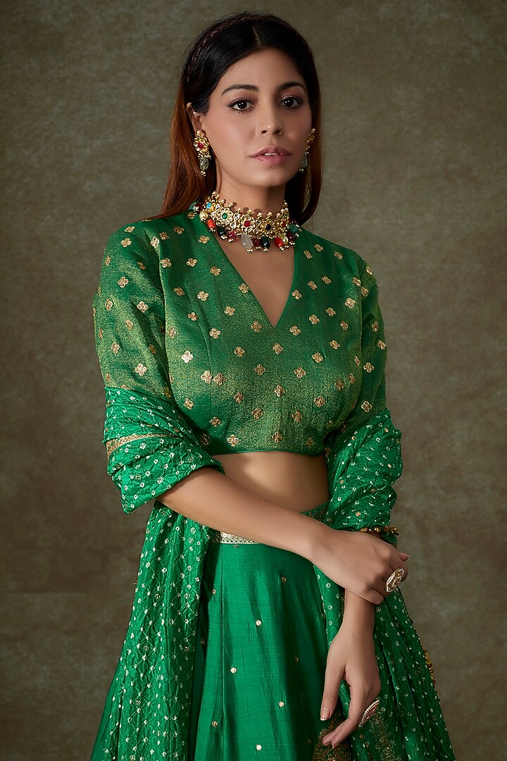 Green Silk Embroidered Wedding Lehenga Set by Pooja & Keyur at Pernia's ...