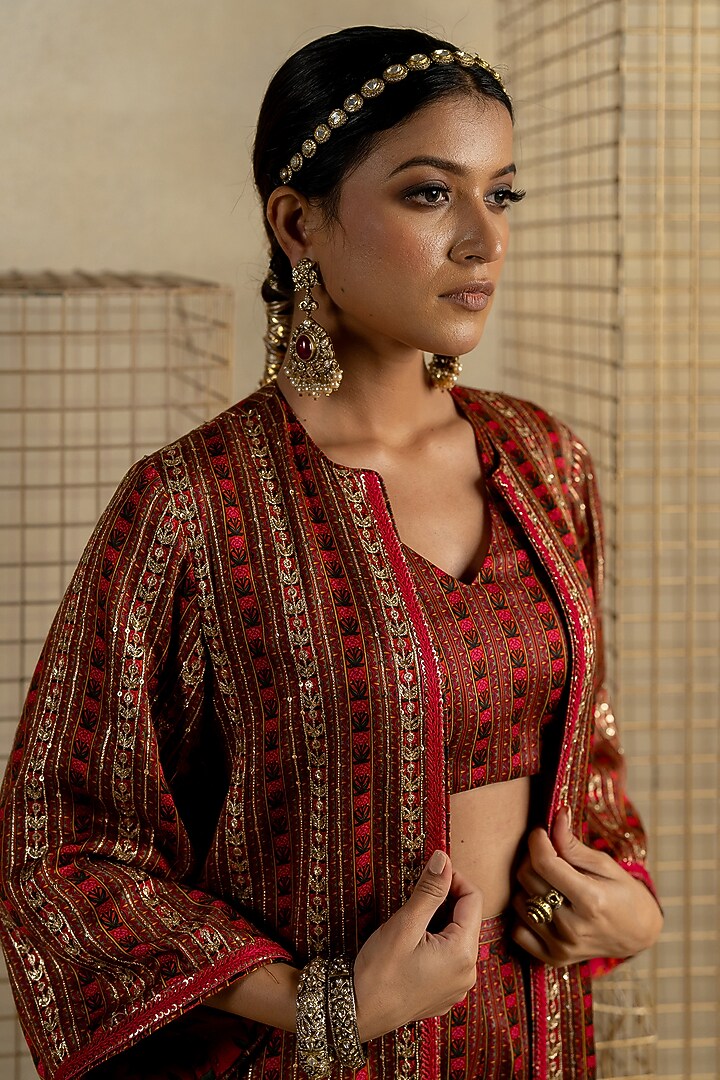 Red Cotton Satin Aari Embroidered Jacket by Pooja & Keyur at Pernia's ...
