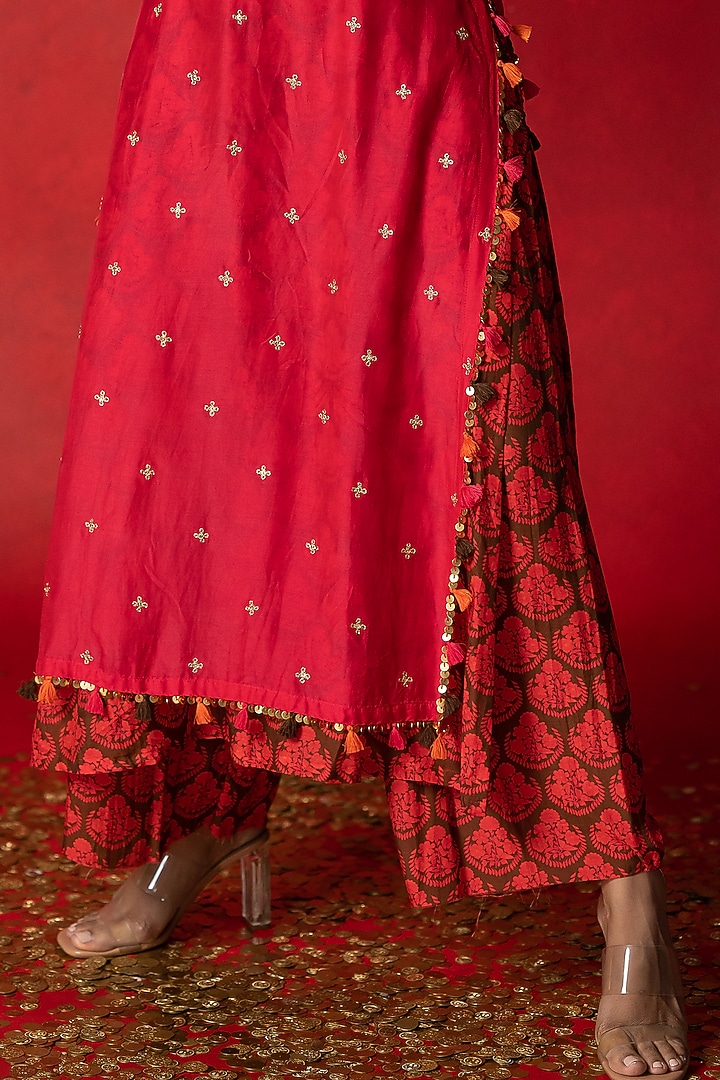 Brown Embroidered Kurta Set With Overlay by Pooja & Keyur at Pernia's ...