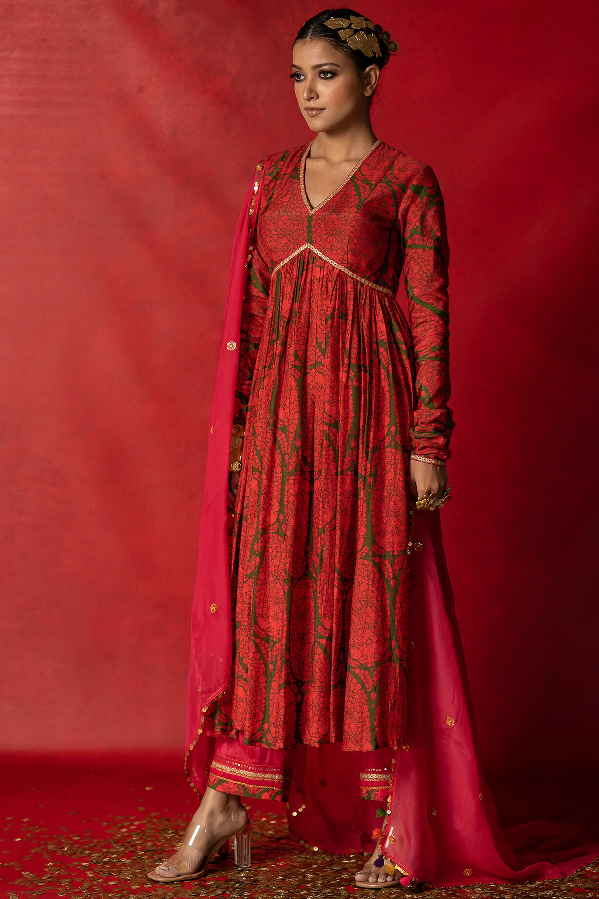 Olive Green Printed Anarkali Set by Pooja & Keyur at Pernia's Pop Up ...