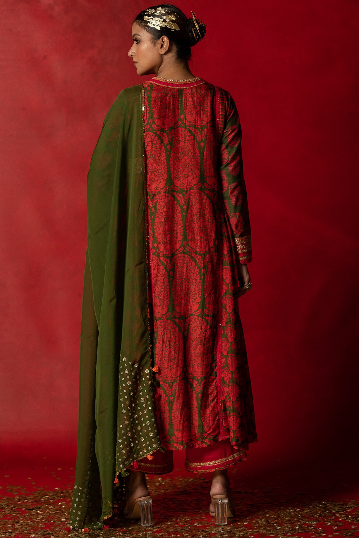 Olive Green Printed Anarkali Set by Pooja & Keyur at Pernia's Pop Up ...