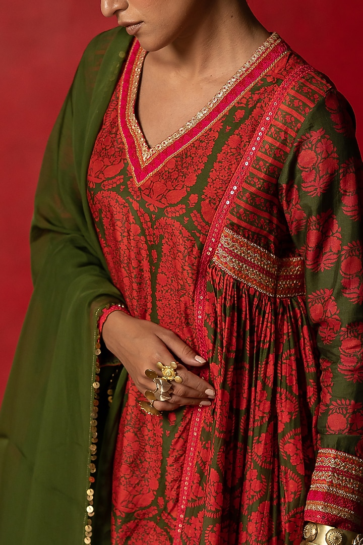 Olive Green Printed Anarkali Set by Pooja & Keyur at Pernia's Pop Up ...