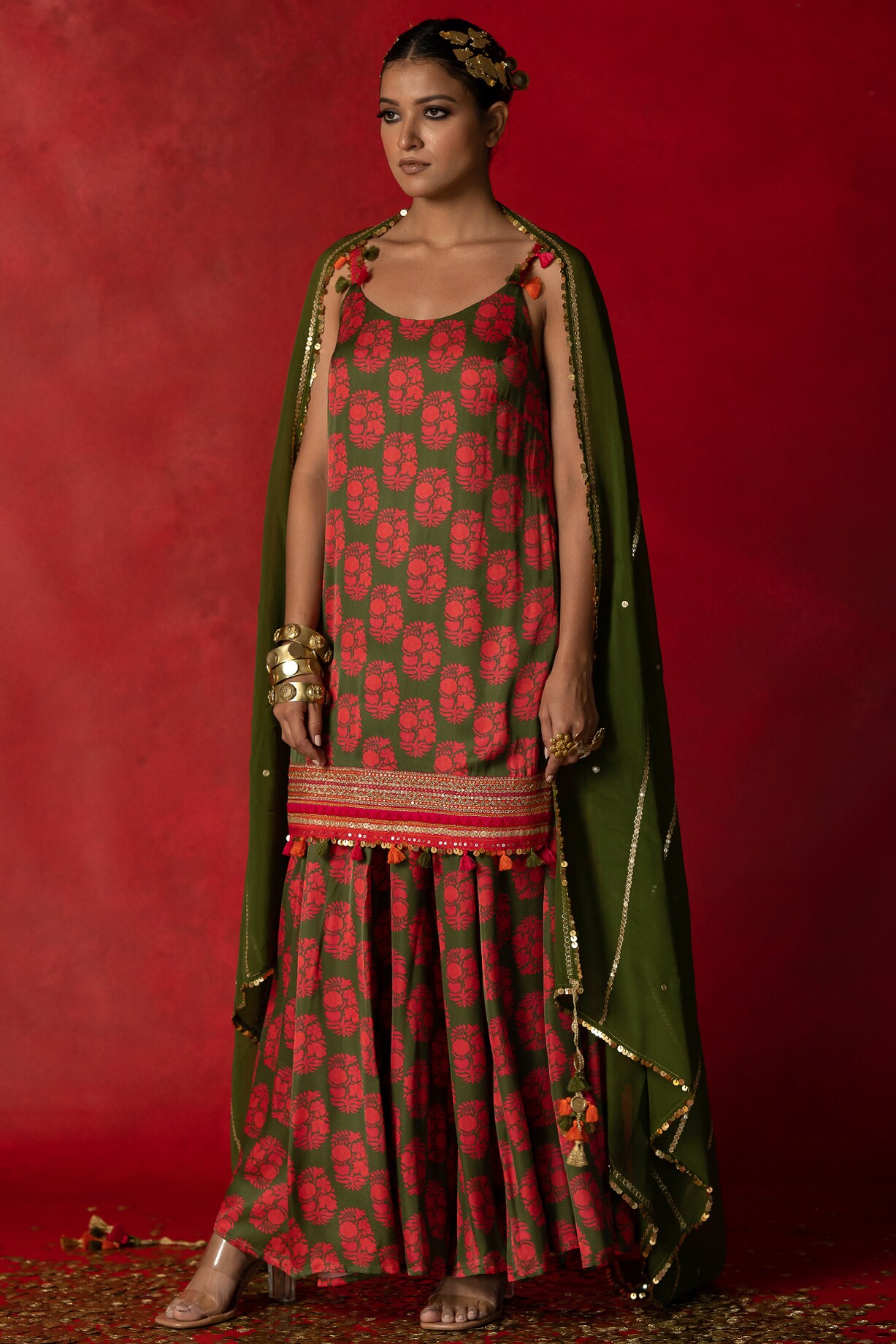 Olive Green Printed Sharara Set by Pooja & Keyur at Pernia's Pop Up ...