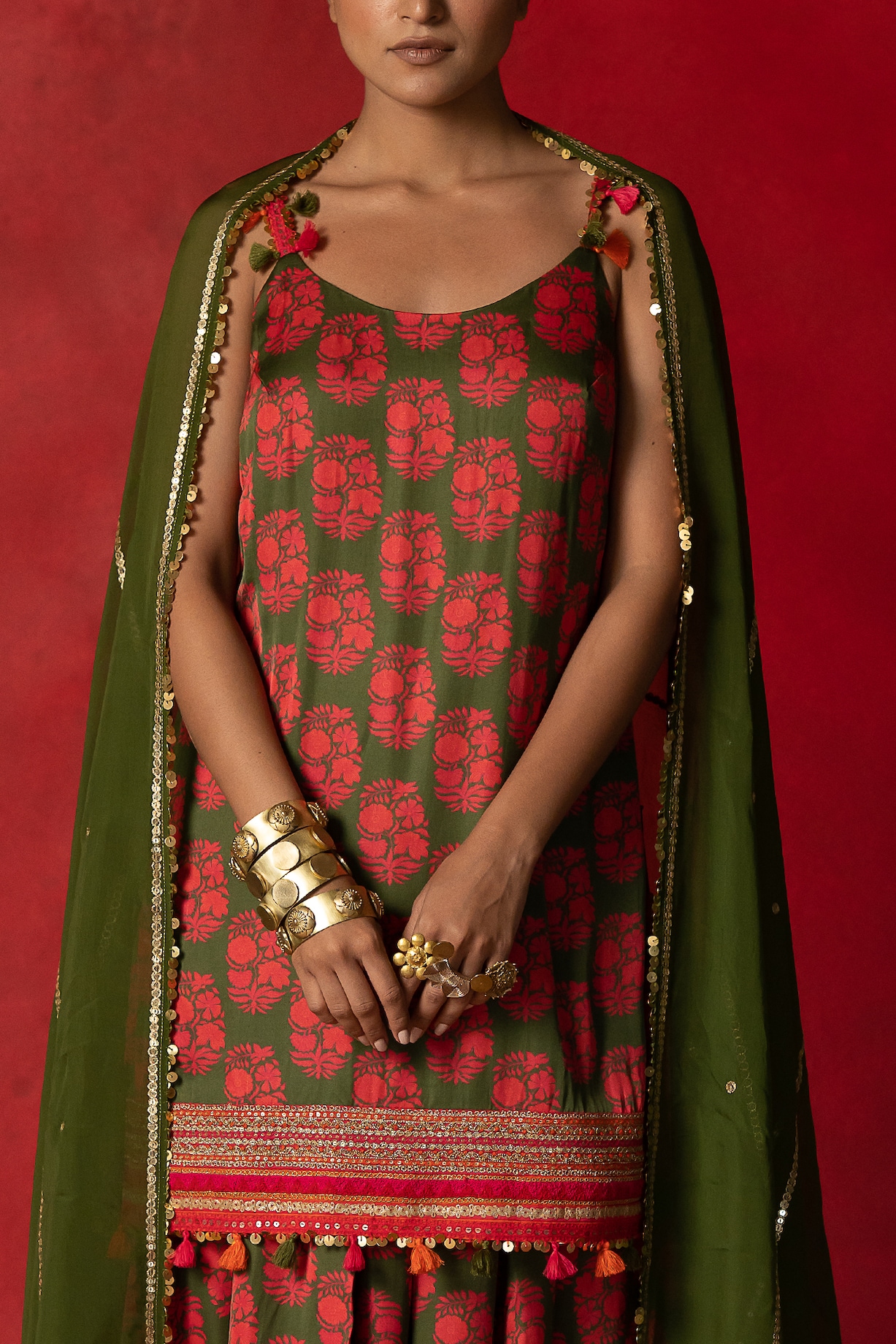Olive Green Printed Sharara Set by Pooja & Keyur at Pernia's Pop Up ...