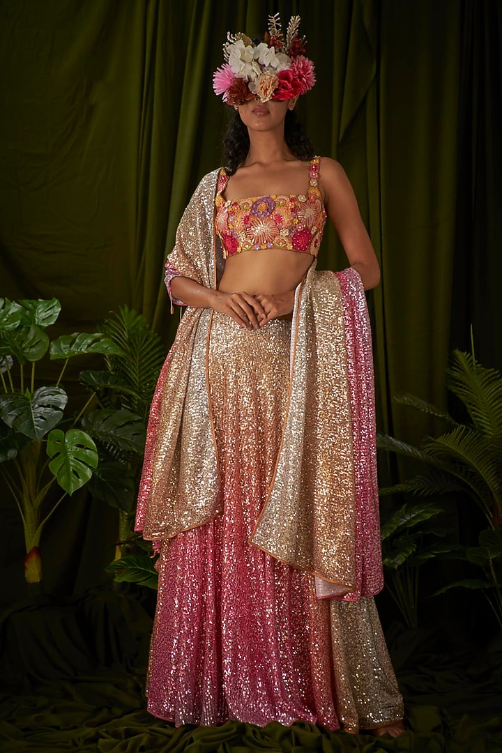 Red & Orange Sequins Wedding Lehenga Set by Pooja Bagaria at Pernia's ...