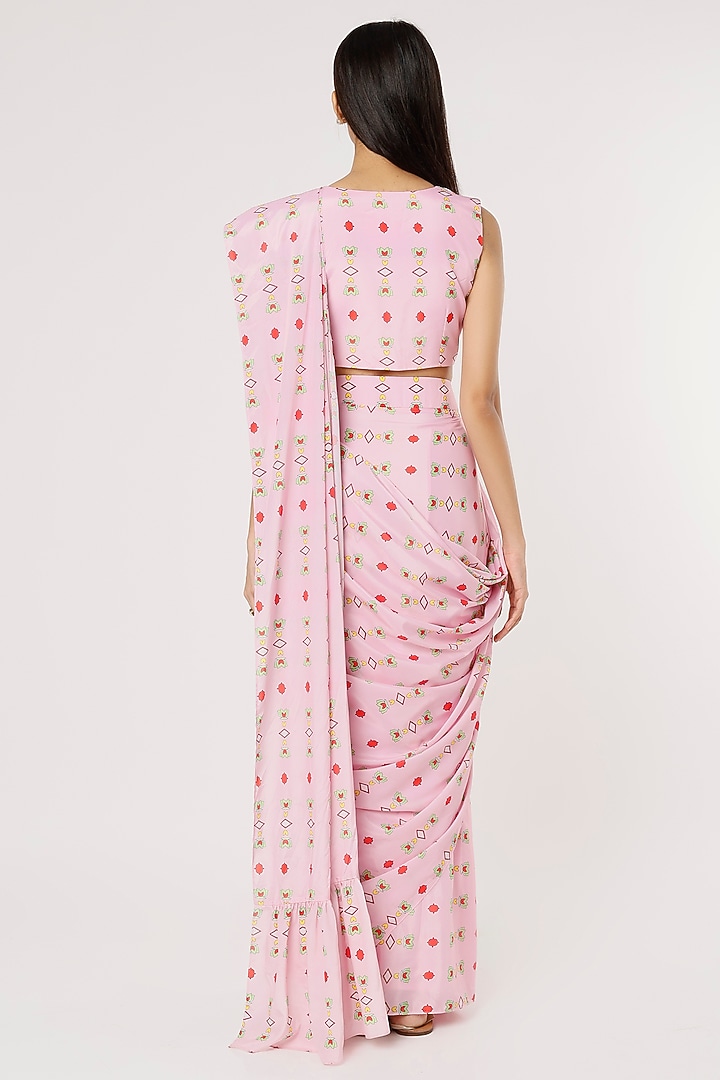 Pink Printed Pre-Stitched Saree Set by Poornima NS at Pernia's Pop Up ...