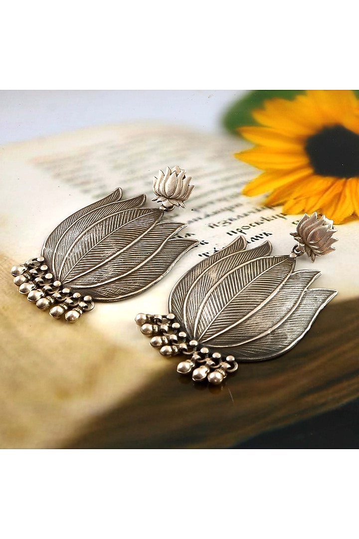 Silver Finish Ghungroo Lotus Dangler Earrings In Sterling Silver by ...