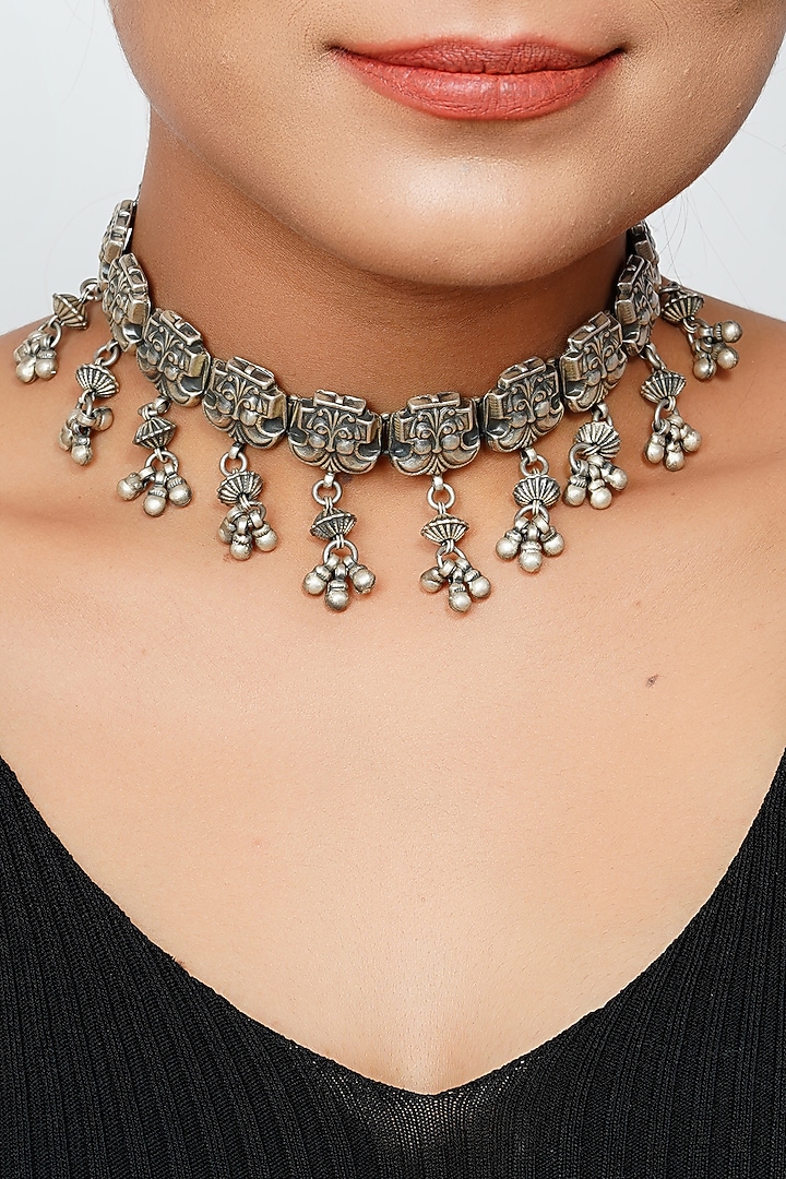 Silver Finish Ghungroo Necklace In Sterling Silver by Palace Of Silver ...