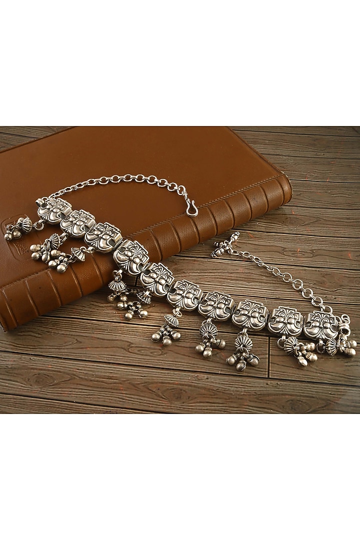 Silver Finish Ghungroo Necklace In Sterling Silver by Palace Of Silver ...