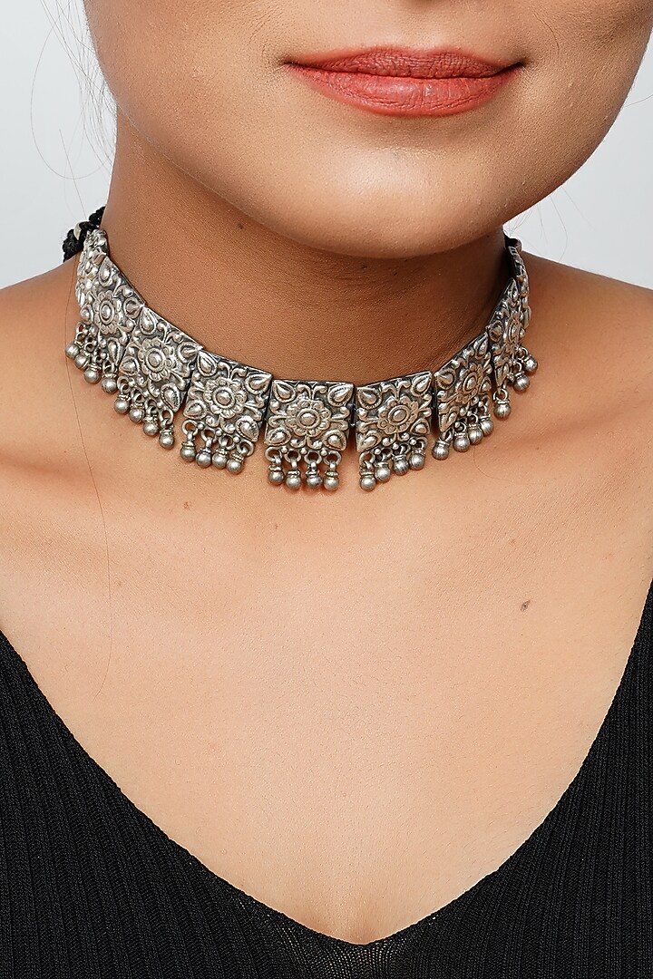 Silver Finish Ghungroo Necklace In Sterling Silver by Palace Of Silver ...