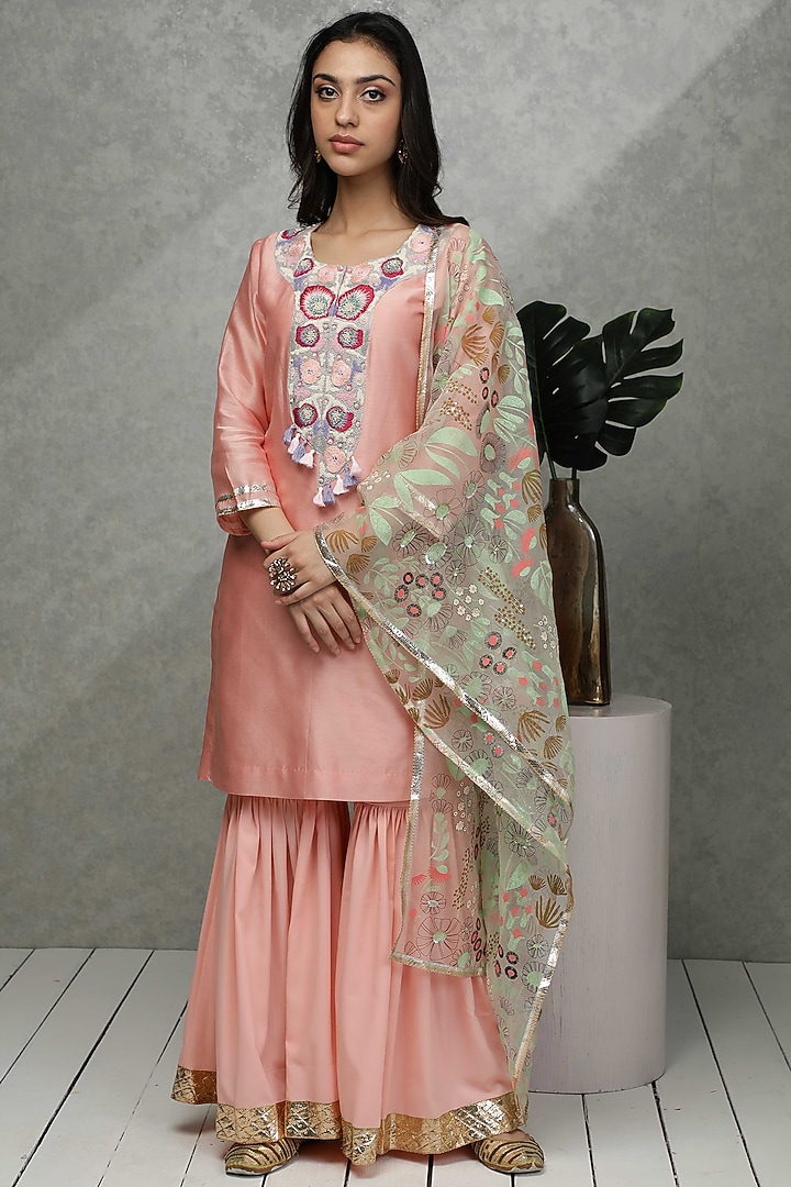 Peach Georgette Sharara Set by Pooja singhal at Pernia's Pop Up Shop 2026