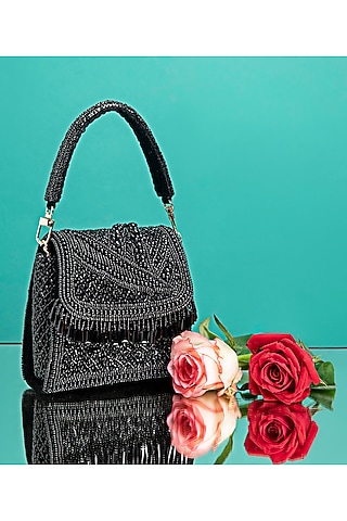 Black Velvet Embellished Mini Hand Bag by POUT AT NINE at Pernia's Pop ...