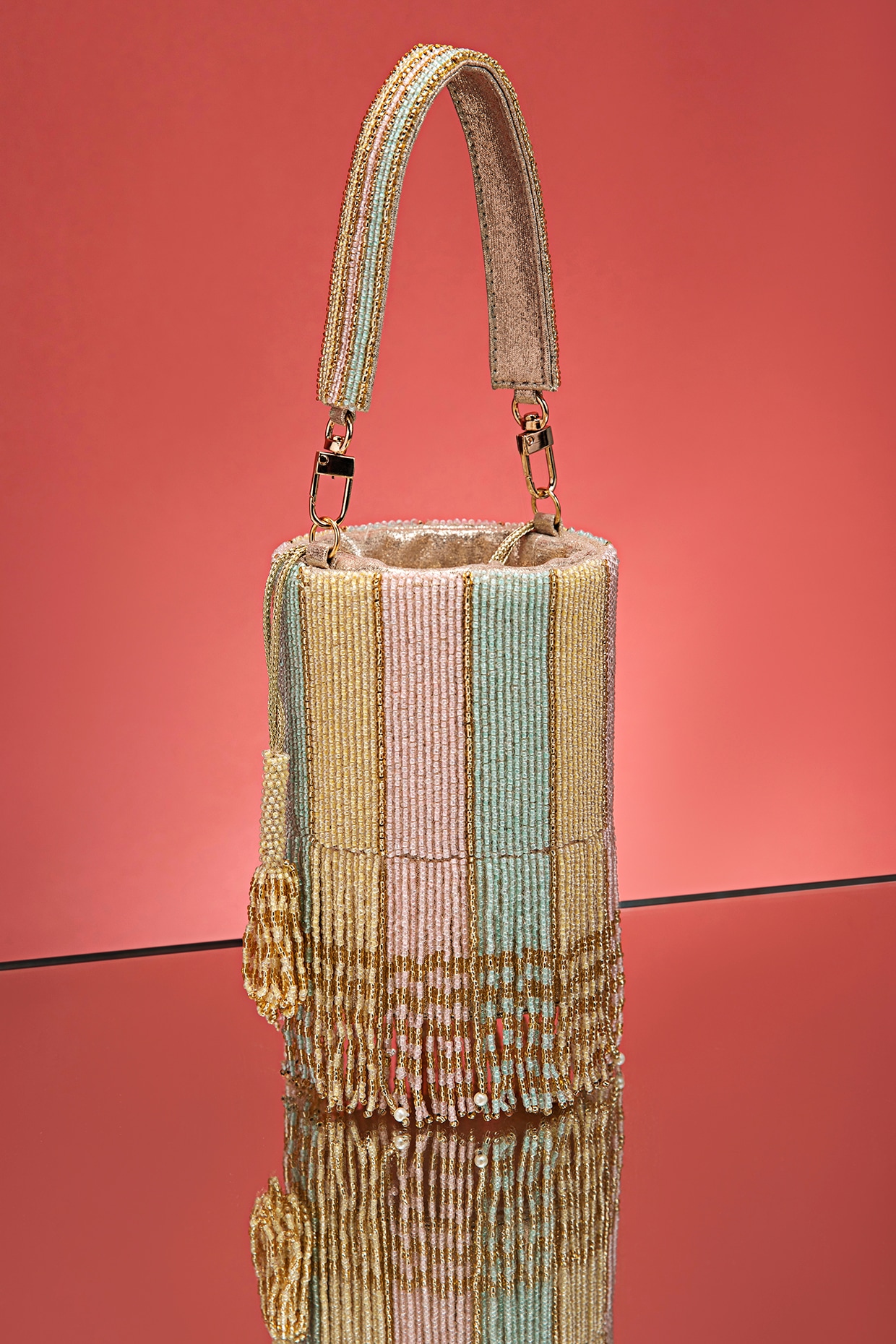 Multi-Colored Faux Leather Bead Embellished Round Mini Potli Bag by ...