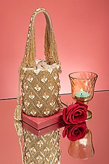Gold Faux Leather Embellished Round Potli Bag by POUT AT NINE at Pernia ...