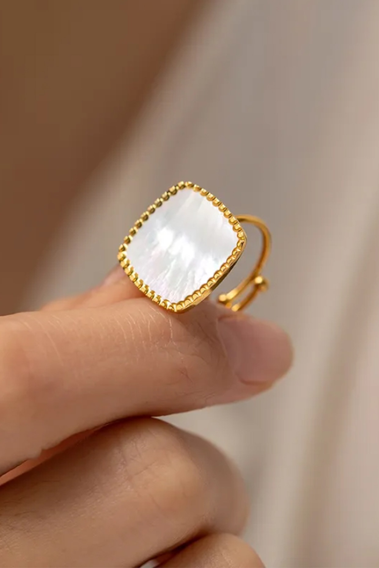 Gold Plated Mother Of Pearl Square Ring by Peachy Accessories at Pernia ...