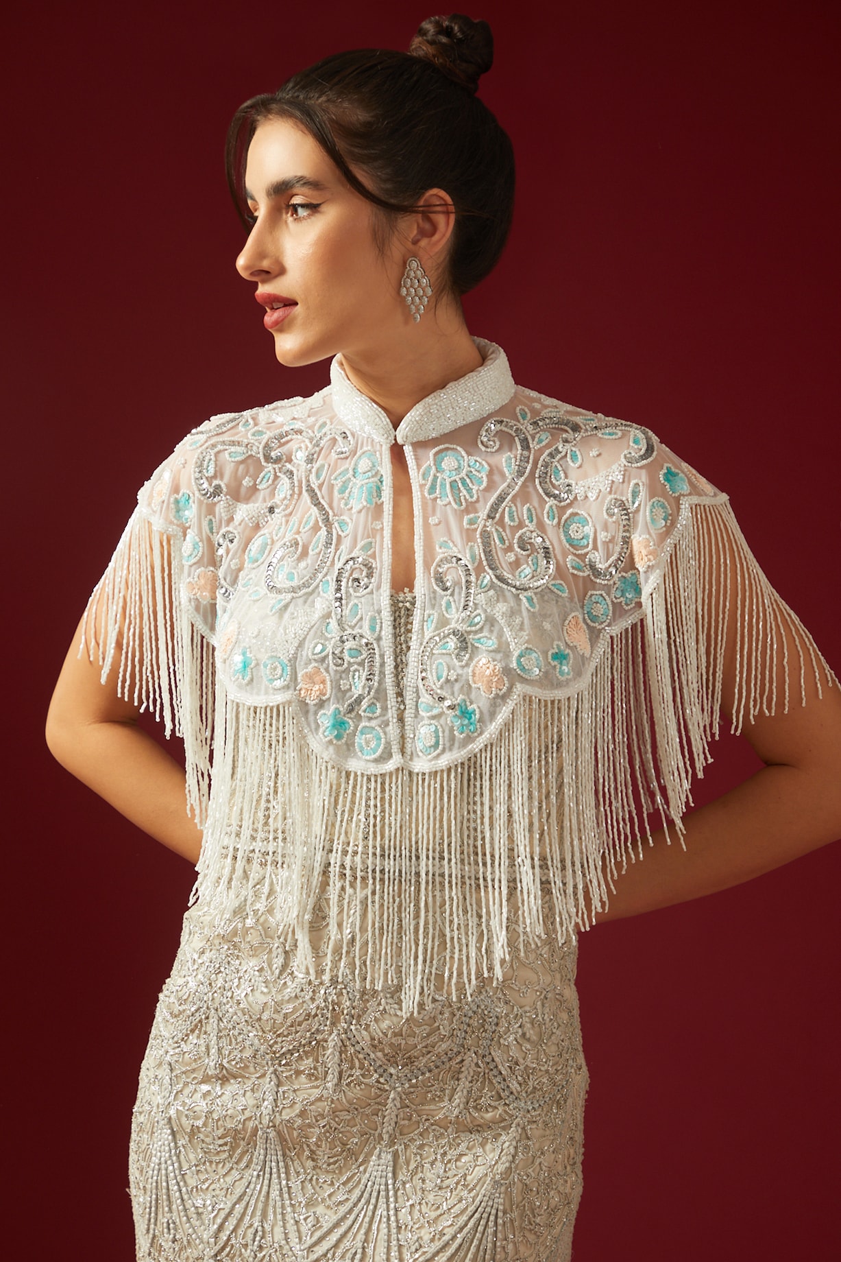 White Embroidered Cape by PETERPAN TRINKETS at Pernia's Pop Up Shop 2025