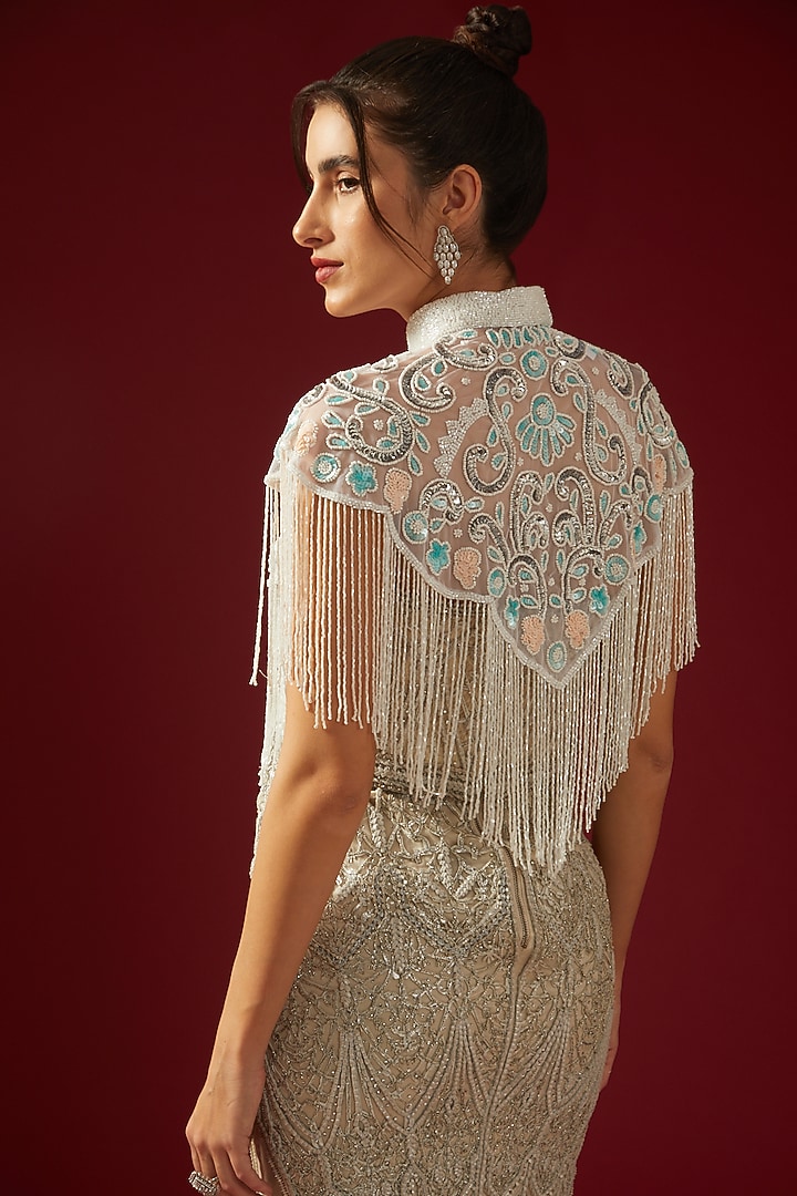 White Embroidered Cape by PETERPAN TRINKETS at Pernia's Pop Up Shop 2025