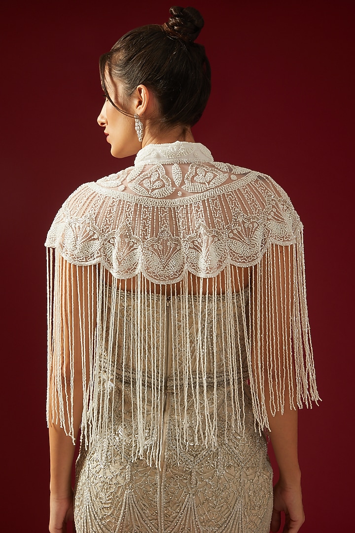 White Embroidered Cape by PETERPAN TRINKETS at Pernia's Pop Up Shop 2026