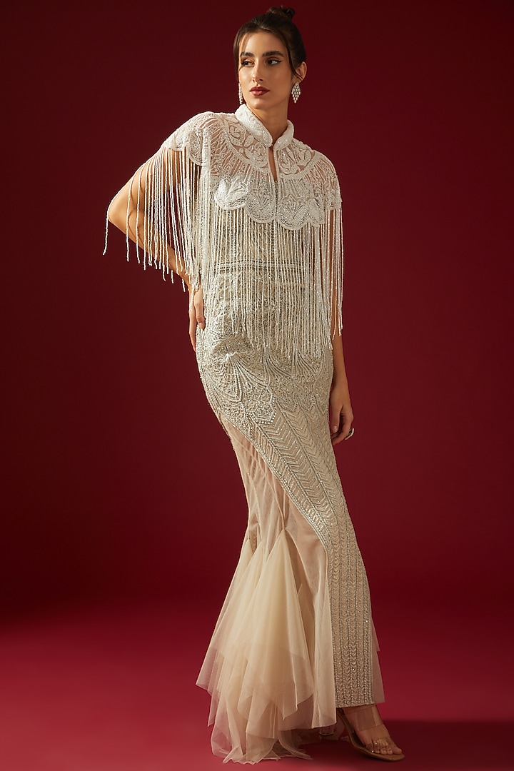 White Embroidered Cape by PETERPAN TRINKETS at Pernia's Pop Up Shop 2026