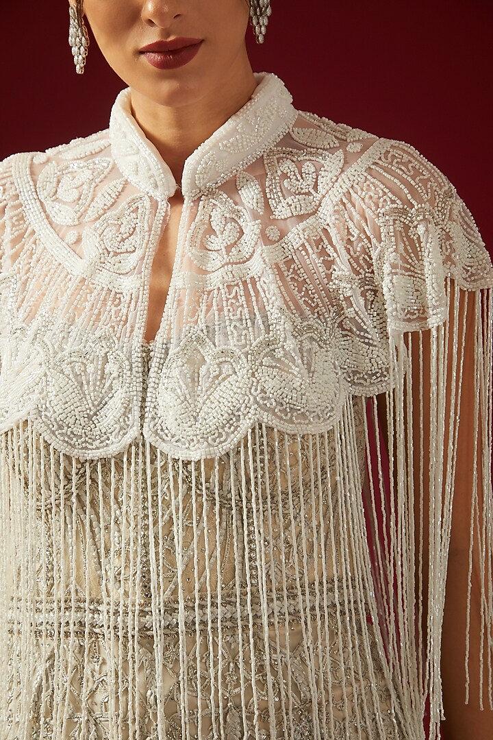 White Embroidered Cape by PETERPAN TRINKETS at Pernia's Pop Up Shop 2026