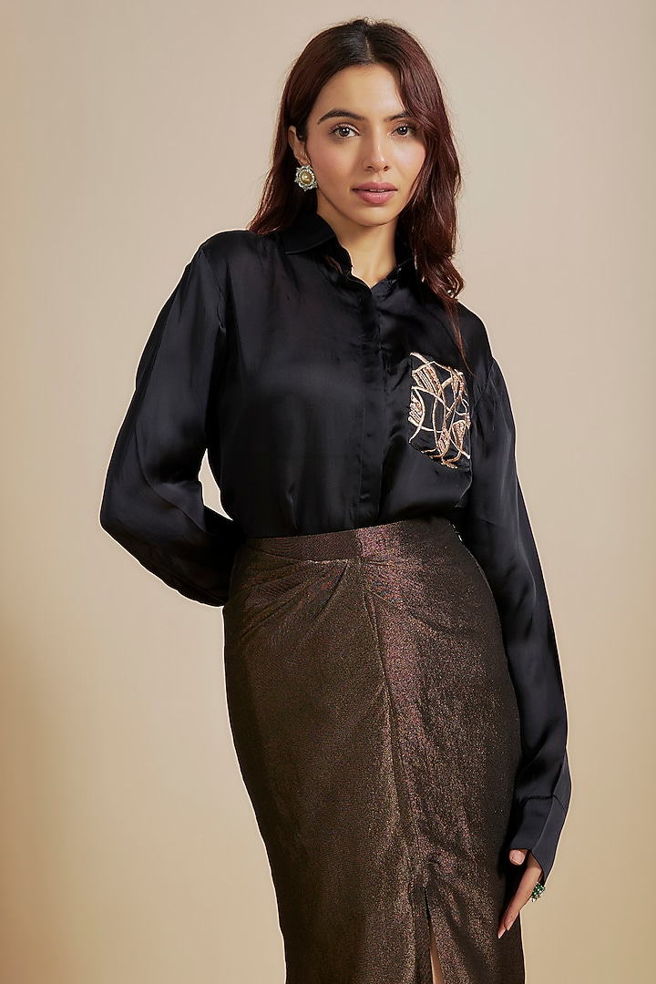 Black Satin Organza & Tissue Skirt Set by Masumi Mewawalla at Pernia's ...