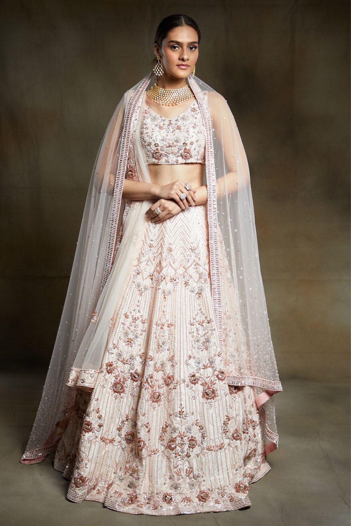 Cream Embroidered Bridal Lehenga Set by MASUMI MEWAWALLA at Pernia's ...