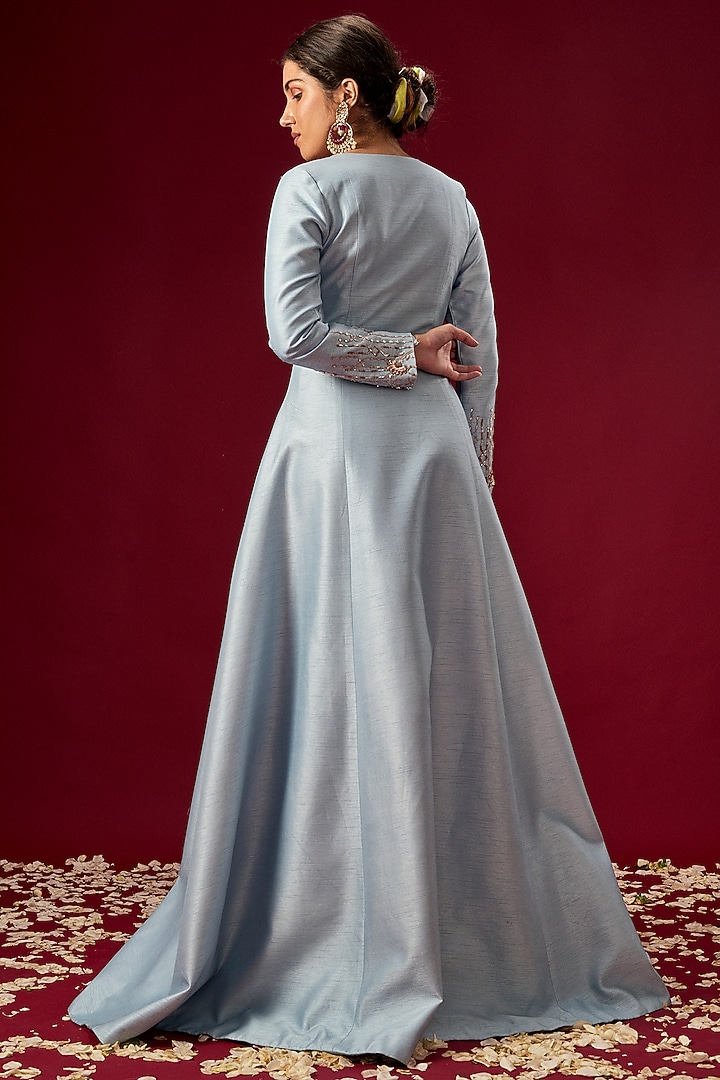 Lilac Blue Hand Embroidered Jacket Set by MASUMI MEWAWALLA at Pernia's ...