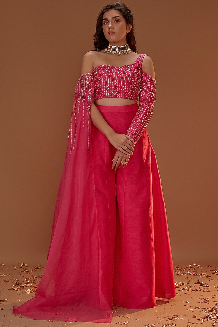 Hot Pink Palazzo Pant Set by MASUMI MEWAWALLA at Pernia's Pop Up Shop 2025