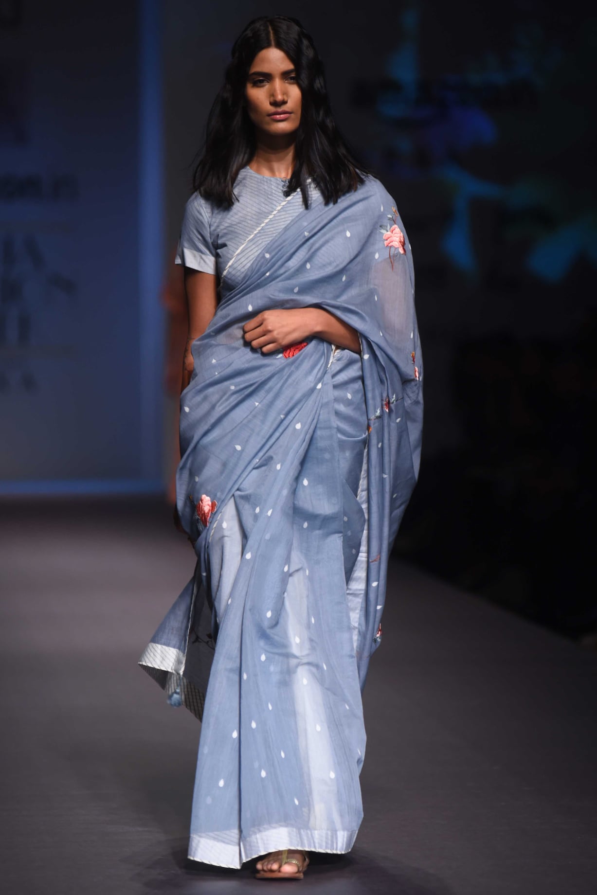 Sky blue and ivory handwoven rain drops saree available only at Pernia ...