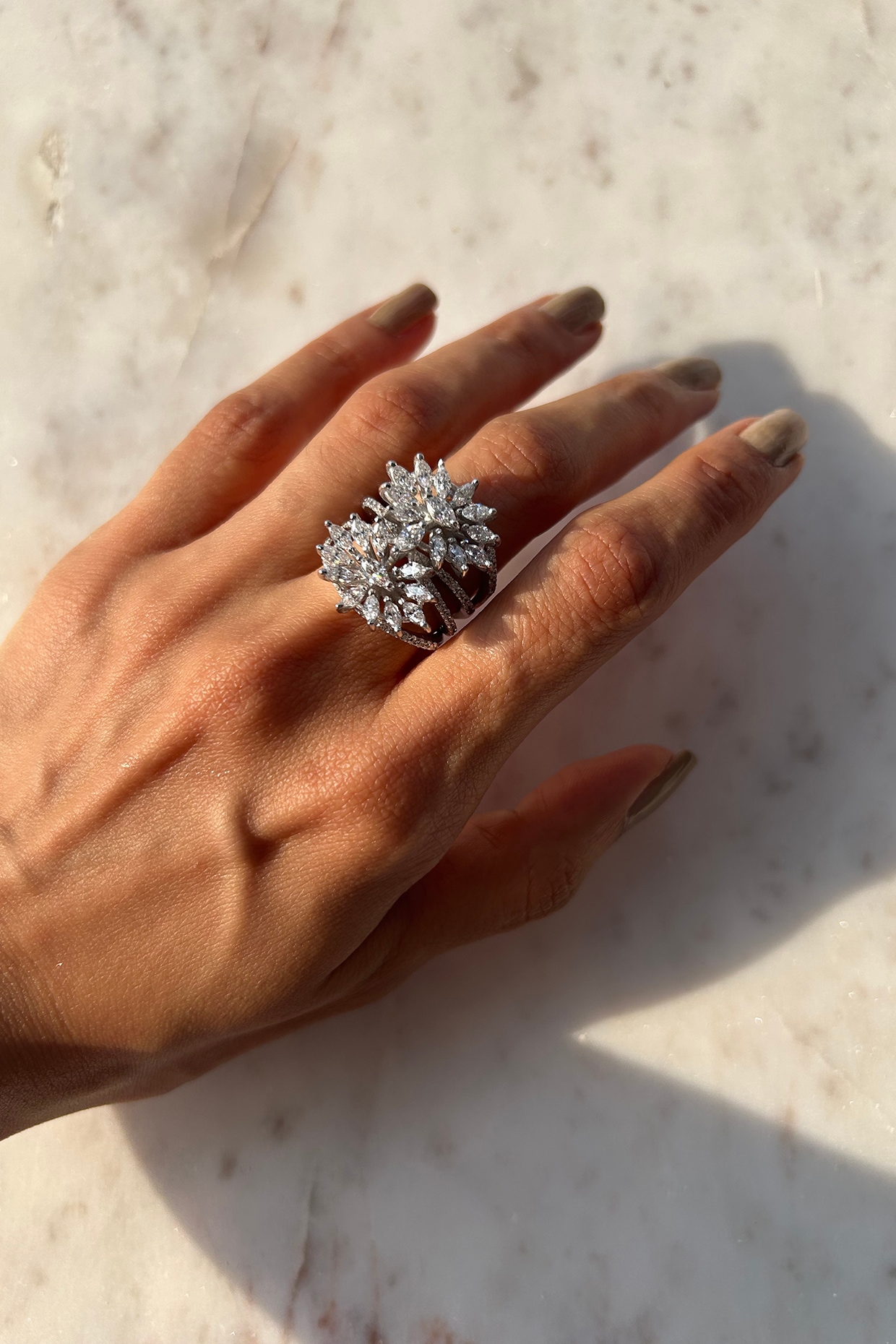 Gold Finish Marquise-Cut Cubic Zirconia Ring In Sterling Silver by ...