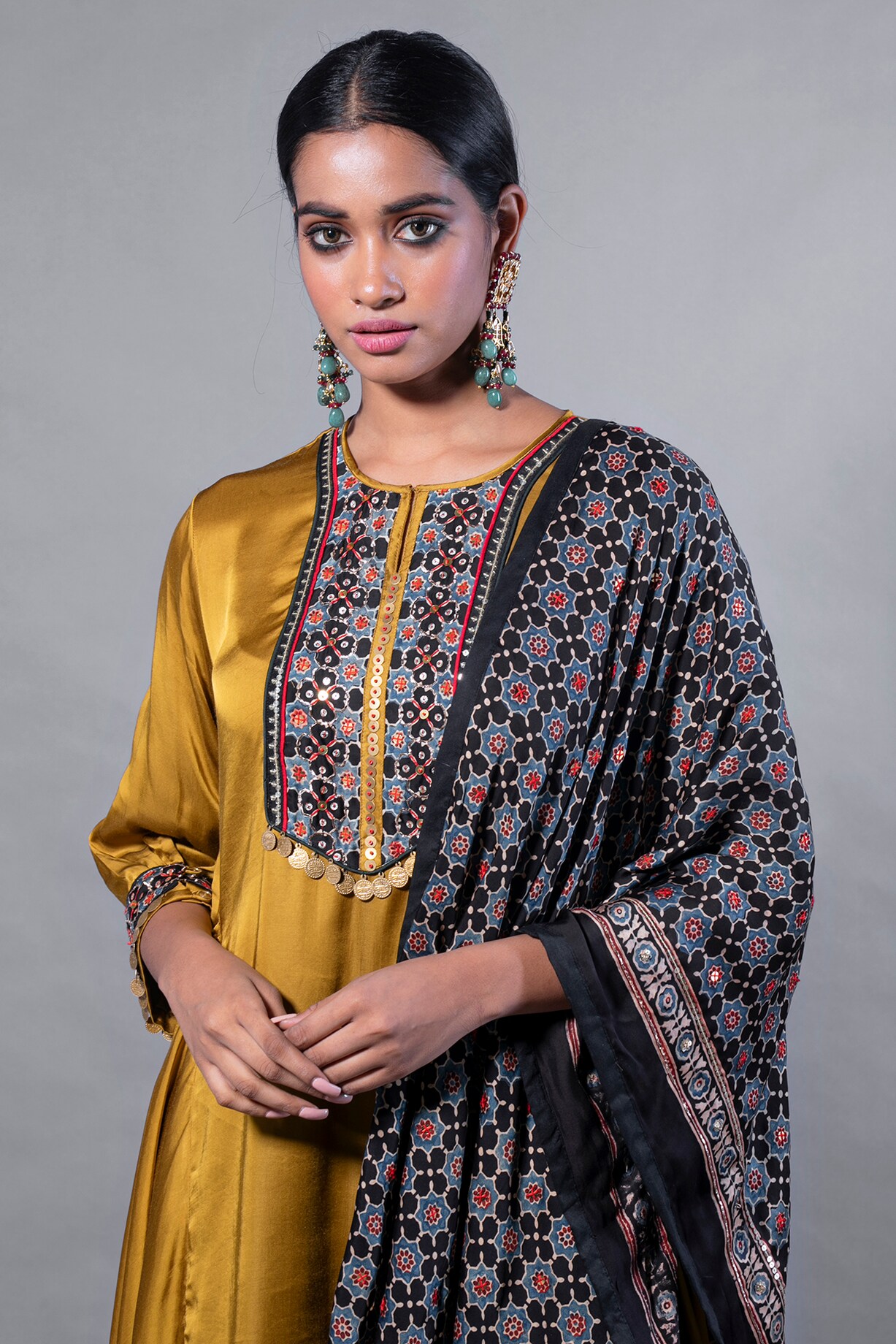 Golden Mustard Hand Embroidered Tunic Set by Prahnaaya at Pernia's Pop ...