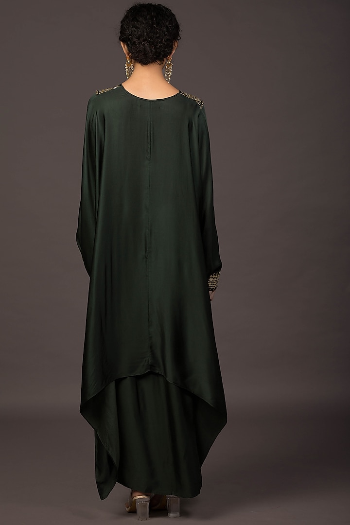 Olive Green Satin Asymmetrical Kaftan Set By Prahnaaya At Pernias Pop