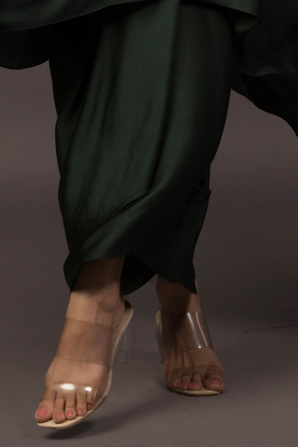 Olive Green Satin Asymmetrical Kaftan Set By Prahnaaya At Pernias Pop