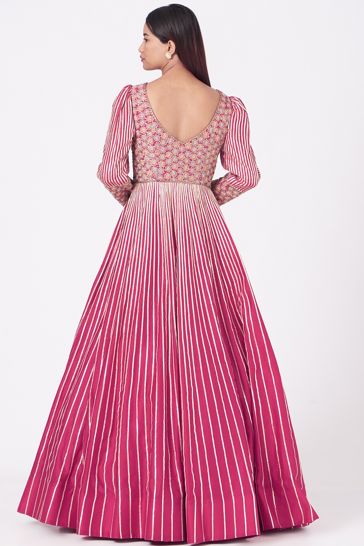 Hot Pink Hand & Machine Embroidered Anarkali Set by PRATIBHA SULTANIA ...