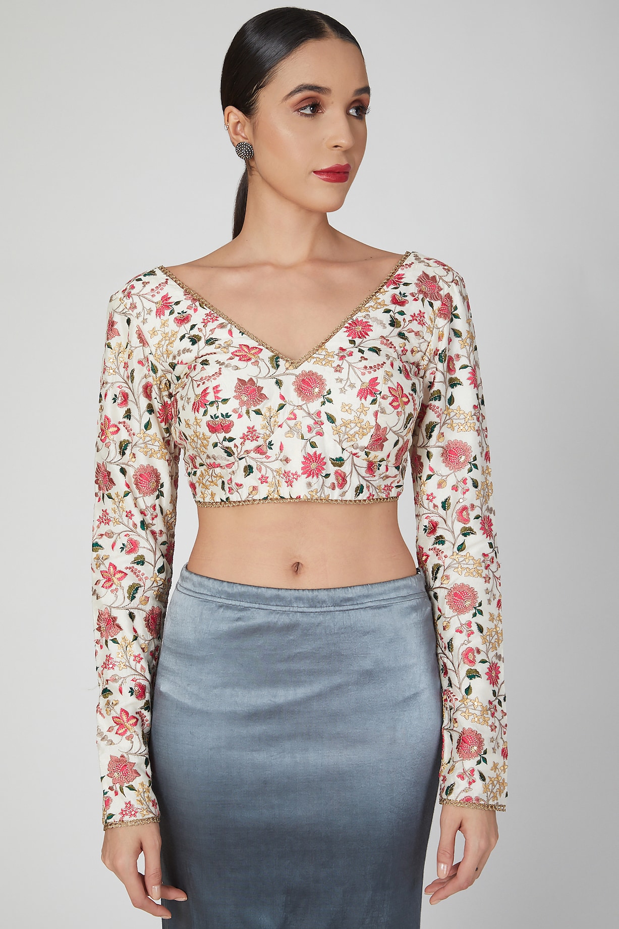 White Embroidered Blouse With Full Sleeves by Pranay Baidya at Pernia's Pop Up Shop 2025