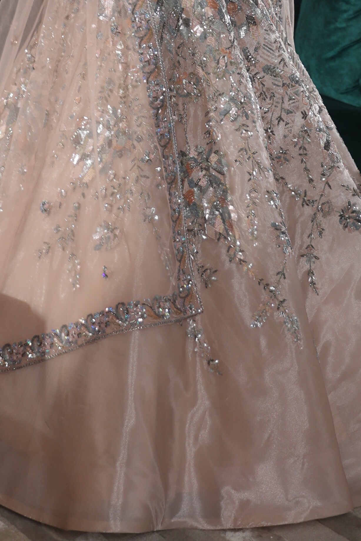 Peach Tissue Organza Crystal Embroidered Bridal Lehenga Set by PRESTO ...