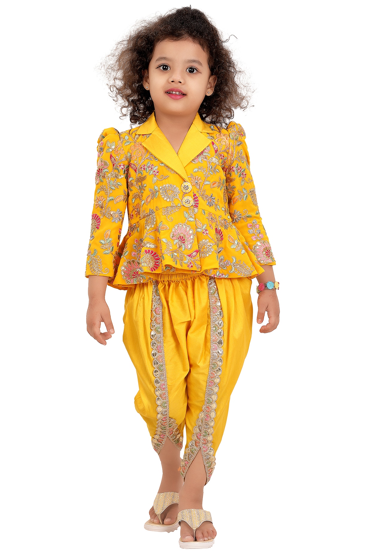 Yellow Silk Dhoti Set For Girls by Pragya exclusive at Pernia's Pop Up Shop 2025